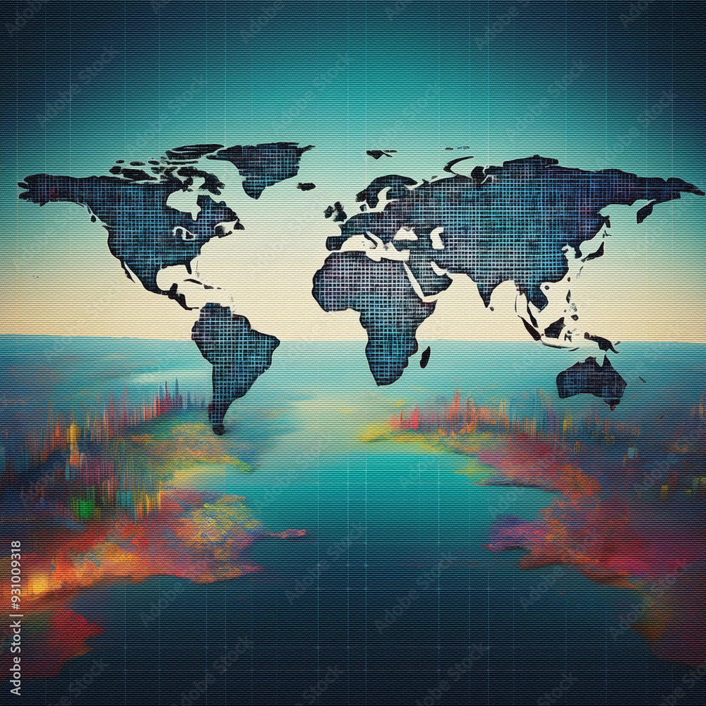 Vibrant World Map on Textured Background: A colorful, high-resolution ...