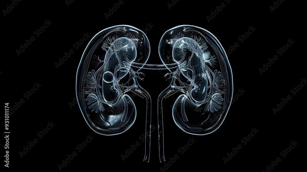 human kidneys for medical and education use. x-ray photo of a pair of ...