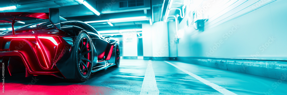 Sports tuned car. Urban background. Garage docs parking industrial area ...