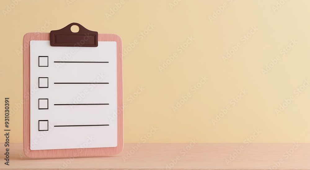 Simple clipboard with checklist on beige background for organization ...