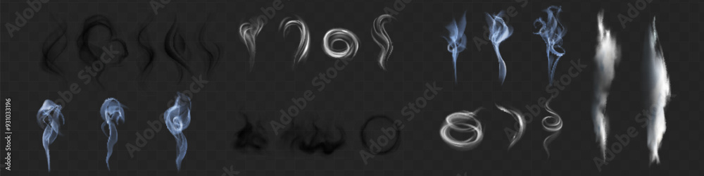 Vetor de Realistic white cloud or fire smoke in the sky and vector ...