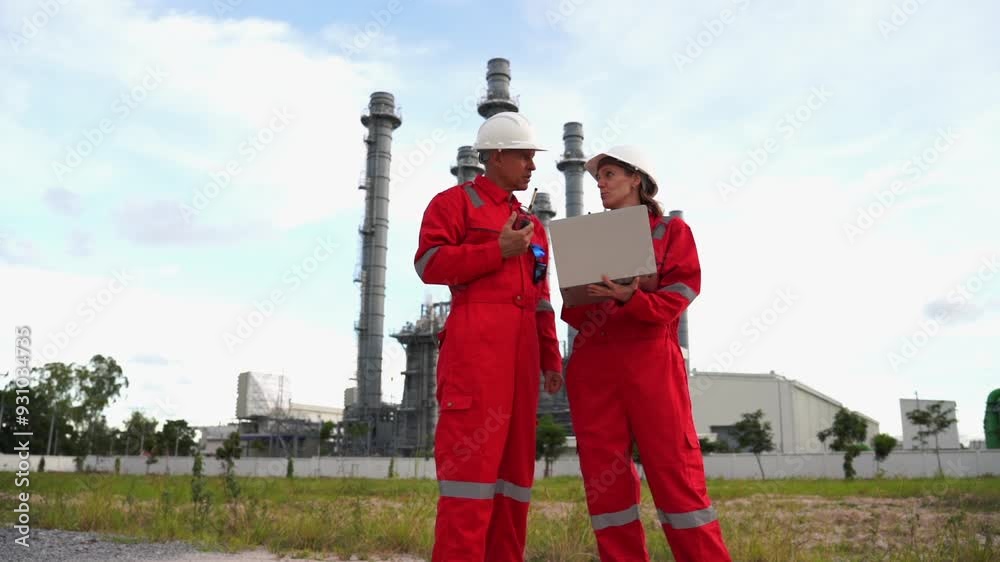Engineer discussion about blueprint drawings inside Electricity power ...