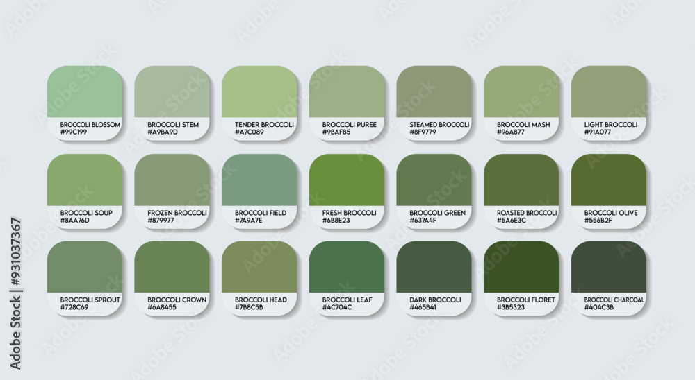 Broccoli Color Palette, Broccoli Green Color Guide Palette with Color ...