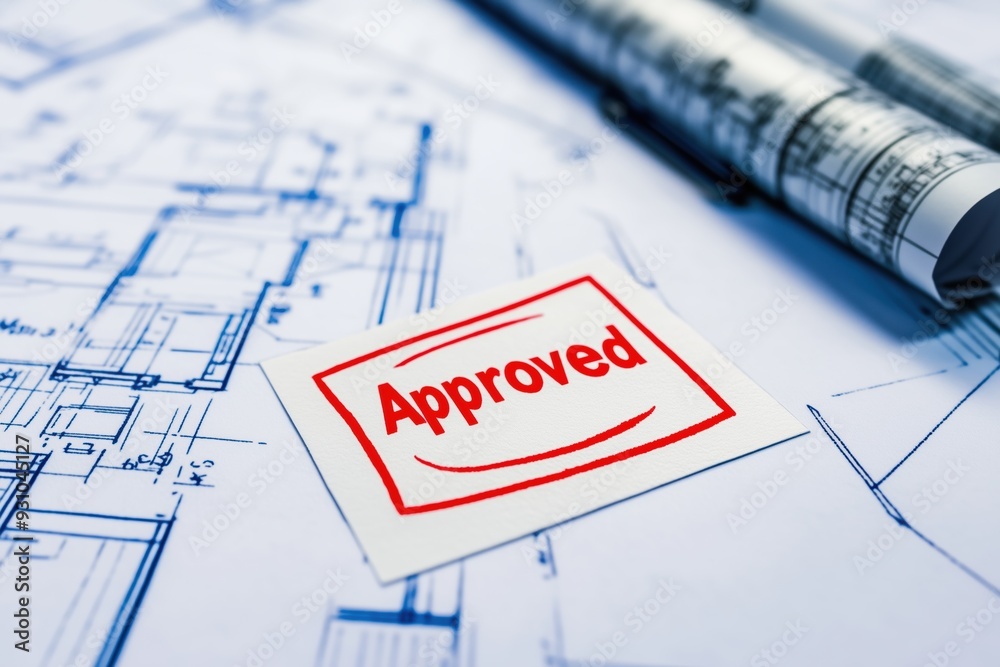 Approved Blueprint Close-Up Highlighting Finalized Agreement and Notes ...