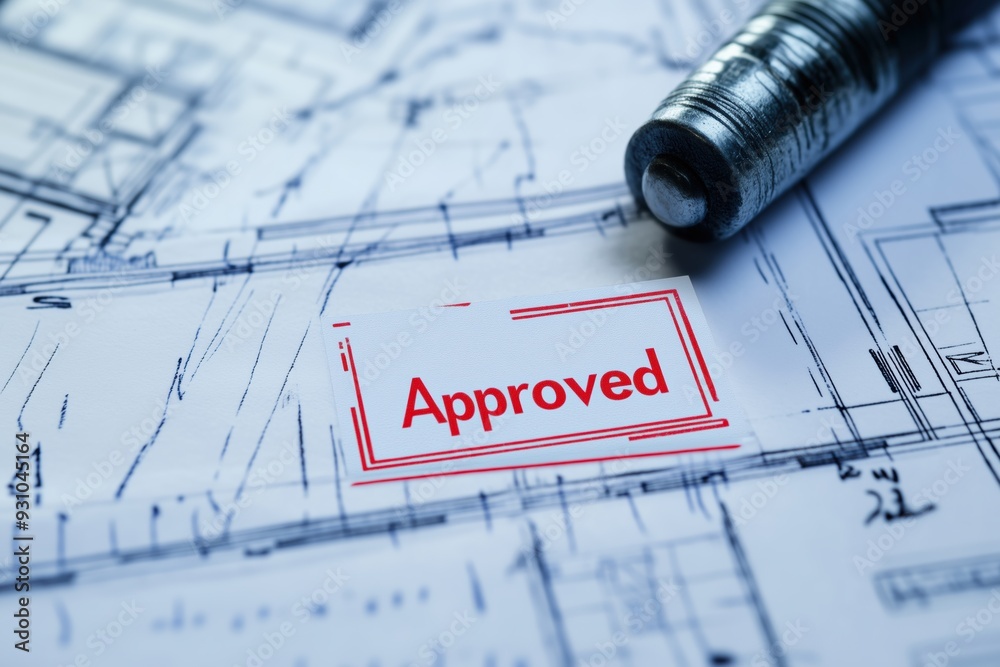 Approved Blueprint Close-Up Highlighting Finalized Agreement and Notes ...