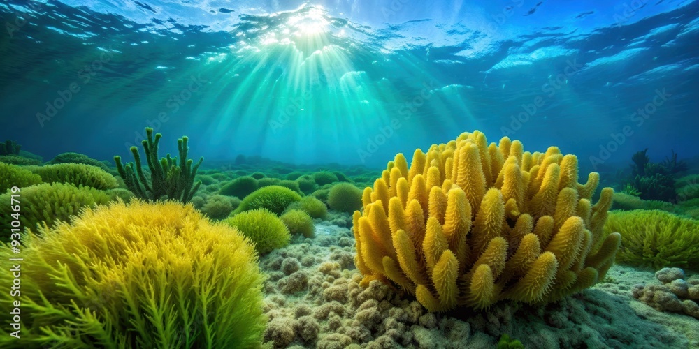 Tranquil wallpaper background of an underwater sea sponge with a splash ...