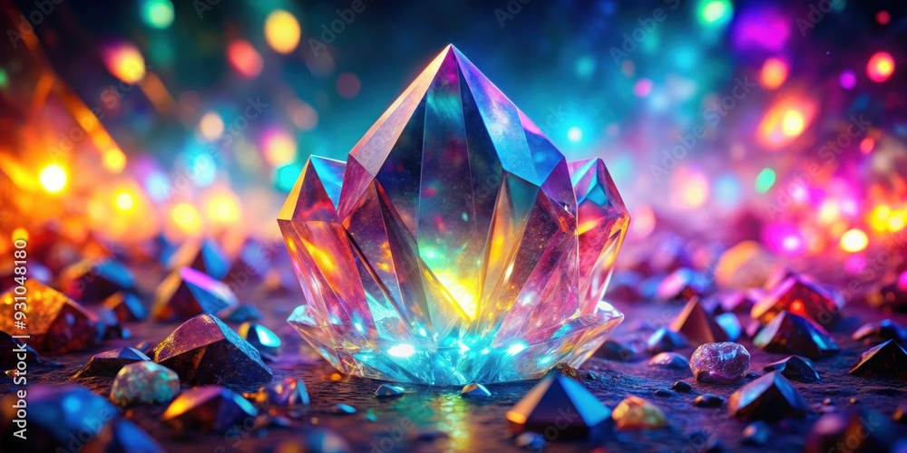 Crystal texture with cool glow background and prismatic bright light ...