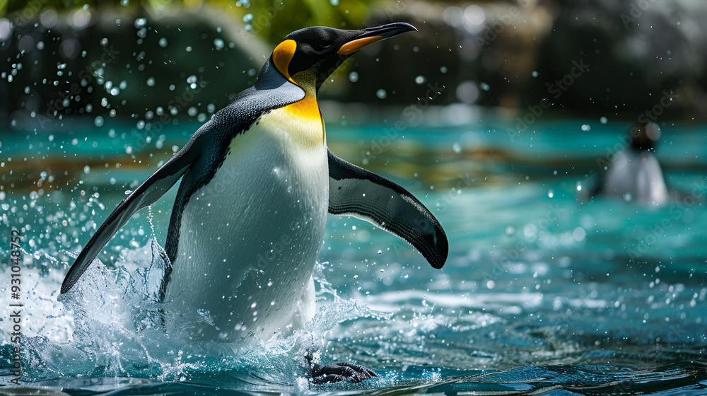 King penguin enjoy to swimming with splash ,A Big King penguin going to ...
