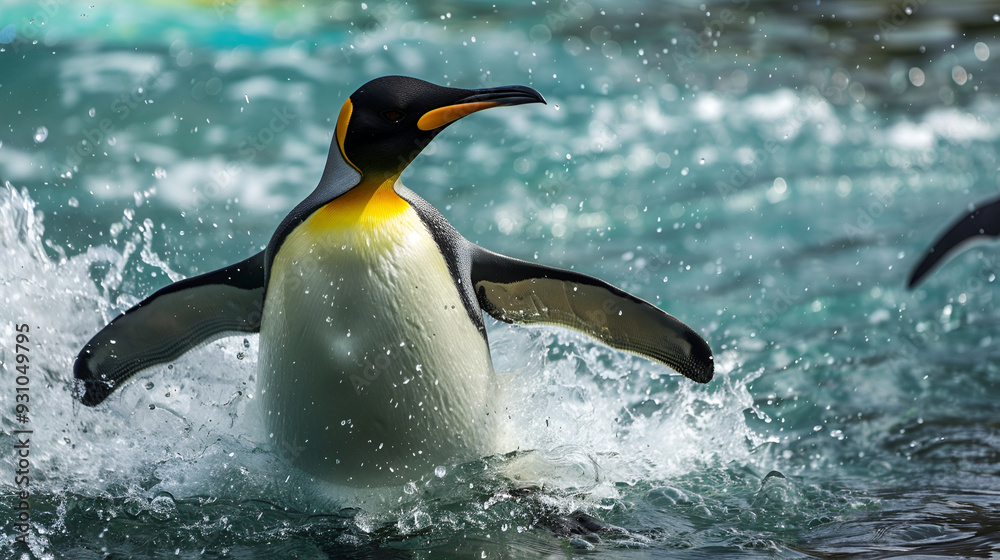 King penguin enjoy to swimming with splash ,A Big King penguin going to ...