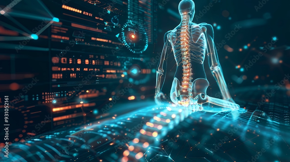 futuristic medical research of back spine back, spine, herniated disk ...