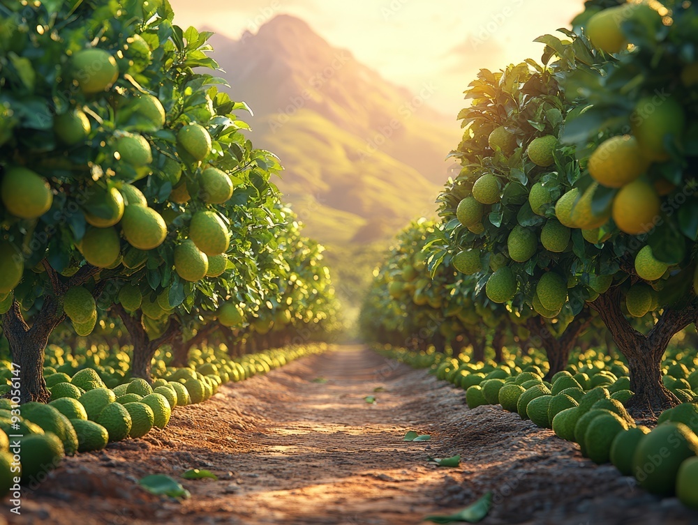 Avocado grove with trees full of ripe avocados 3D 861 vineyard ...