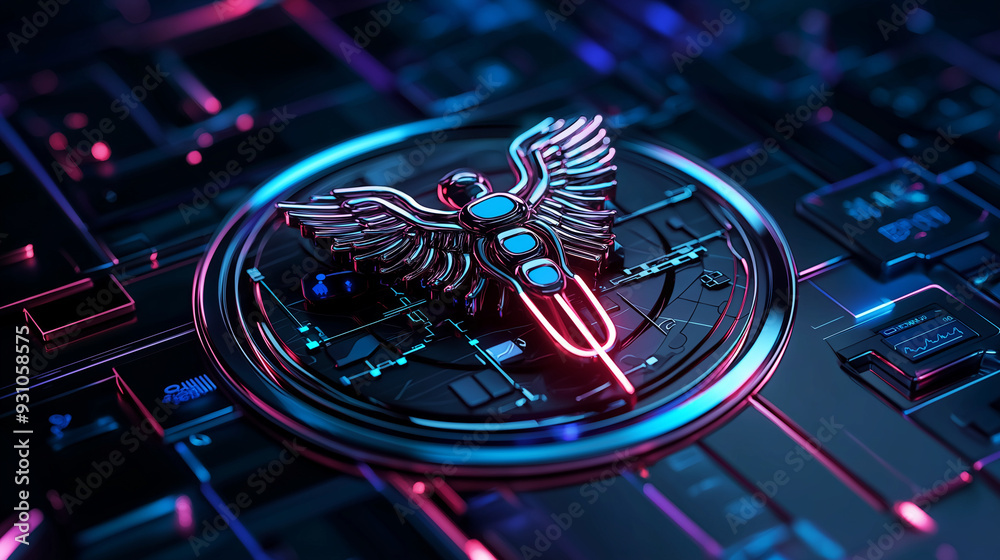 A futuristic health tech logo incorporating symbols of wearables and ...