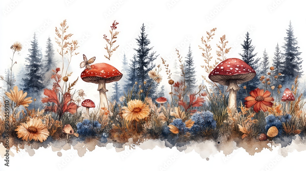 Boho enchanted forest wreath clipart featuring fai 632 mushroom, nature ...