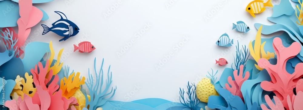 Marine life protection banner with copyspace. Depicting underwater with ...