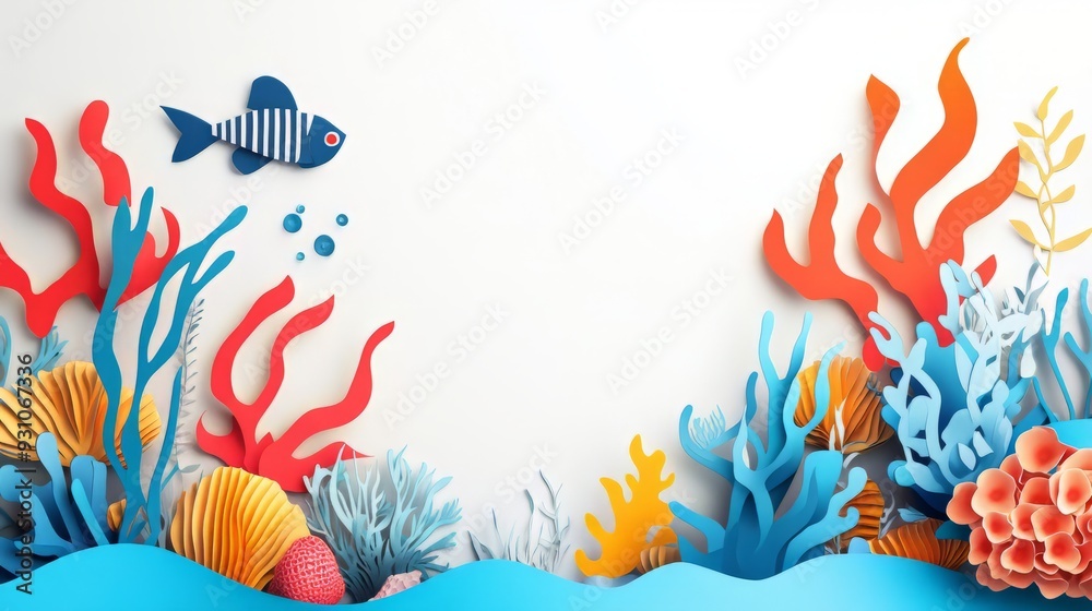 Marine life protection banner with copyspace. Depicting underwater with ...