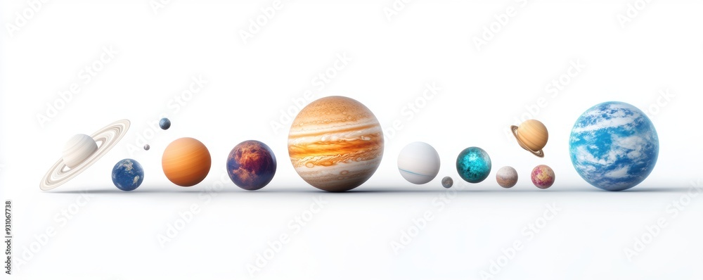 Detailed 3D rendering of the solar system planets in alignment ...