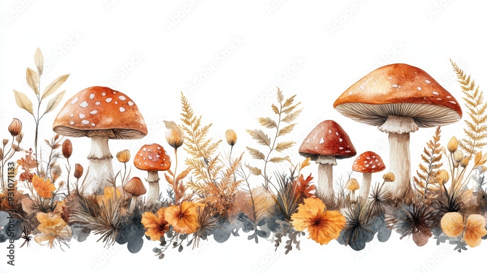 Boho woodland wreath clipart decorated with mushro 481 mushroom, autumn ...