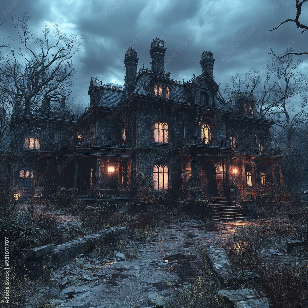 Capture a spooky yet grand haunted house from a wo 458 architecture ...