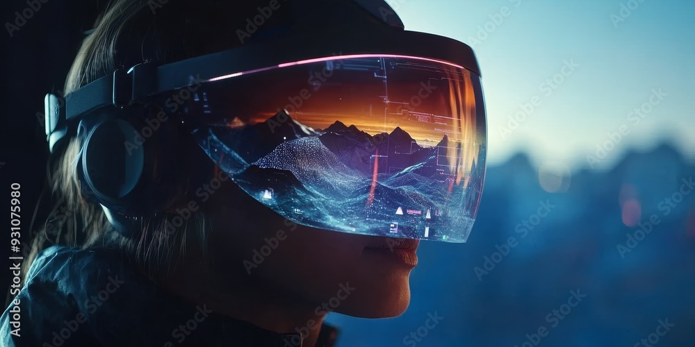 Futuristic wearable tech displaying real-time holograms of mountain ...