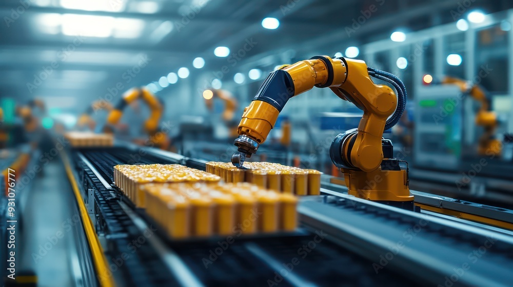 Automated assembly line in a food manufacturing plant, with robots ...