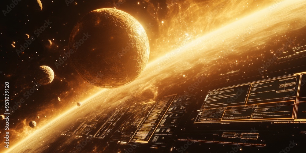 Close-up of an immersive space UI, featuring 3D planetary models ...