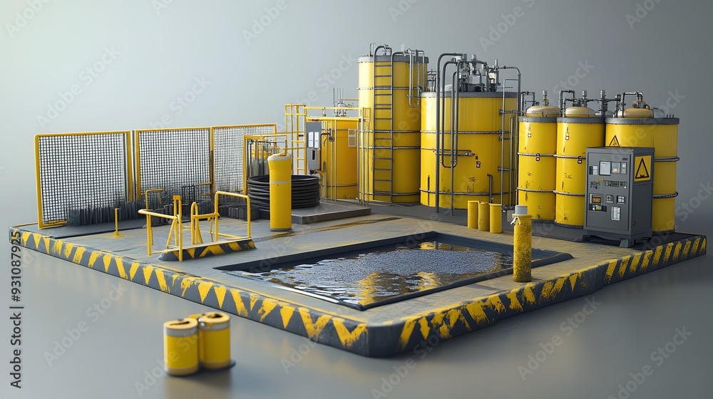 64. A toxic chemical spill containment area with absorbent materials ...