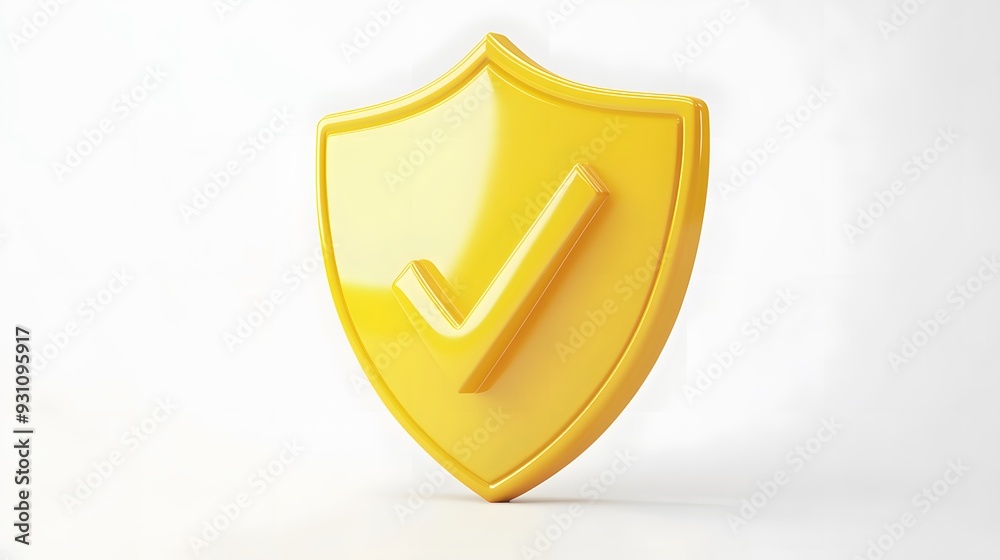 cartoon 3d Icon safety shield check mark perspective . yellow symbol ...