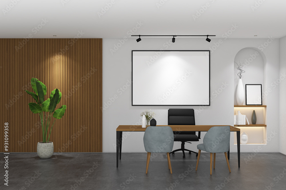 3d render of wall mockup office room. Minimal interior design with ...