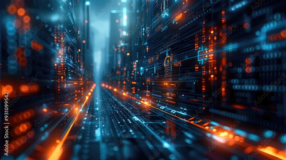 Visual data screen, data table, Stereoscopic data chart, blue ...