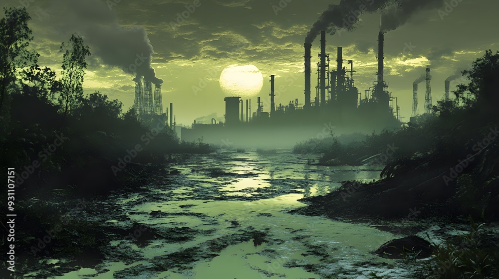 35. An artistic representation of toxic industrial waste leaking into a ...