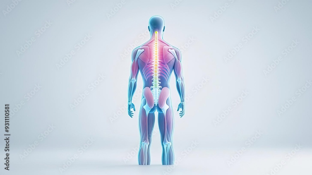 A detailed 3D anatomy diagram showcasing muscle pain areas in the human ...