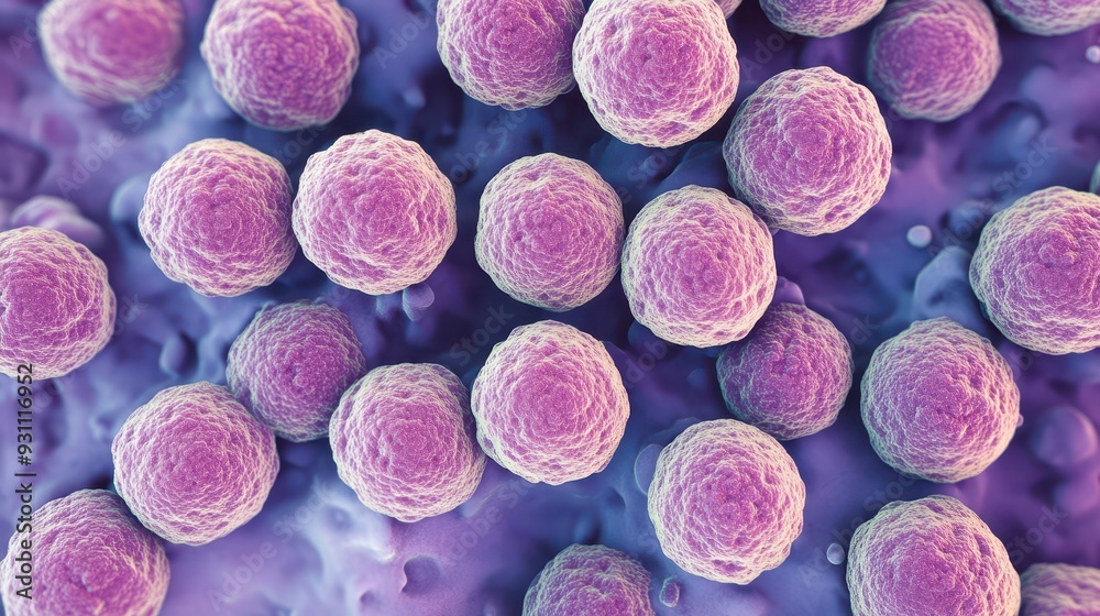 Staphylococcus aureus, Cluster of spherical bacteria magnified under a ...