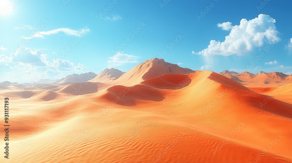 Produce a dramatic sunsoaked desert landscape with 591 desert, sand ...