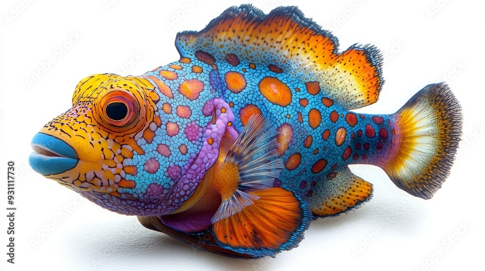 Side view of a colorful clown triggerfish isolated 516 fish, sea ...