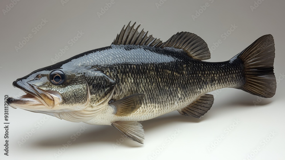 Side view of a dark and sleek black bass isolated 481 fish, isolated ...