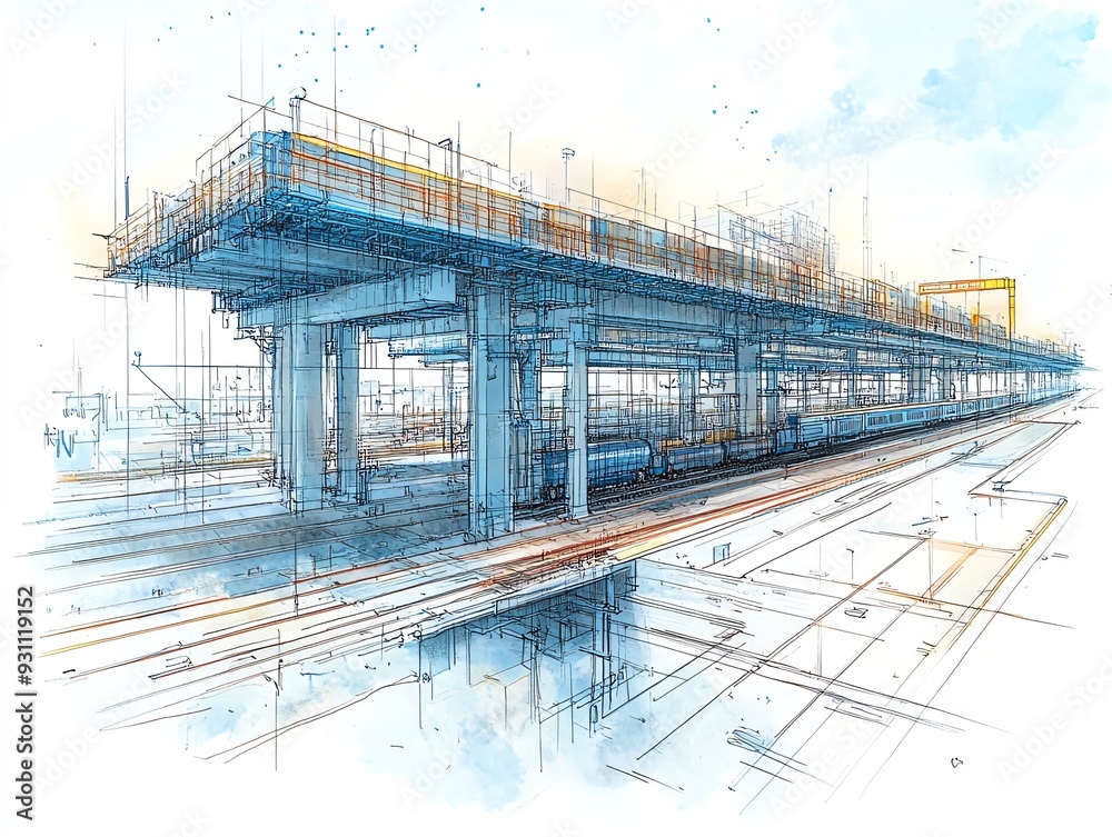 Conceptual blueprint of a multimodal cargo facility, where railways and ...