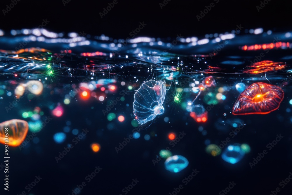 microscopic plankton and zooplankton floating in nutrient-rich ocean ...