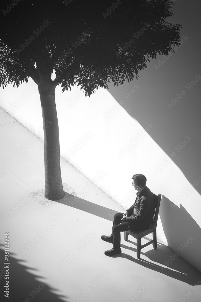 Man Under Tree - Photography. Minimalist black and white photo of a man ...