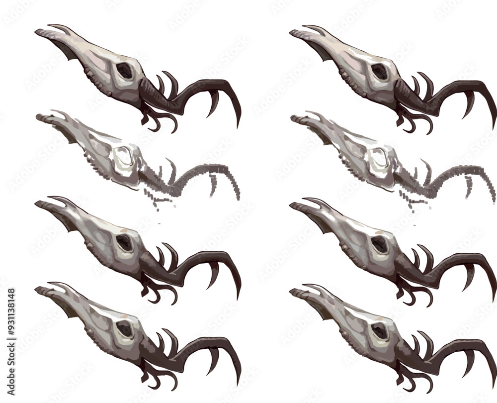 Illustration of 2 horse skull. Set Ink linear drawing in western style ...