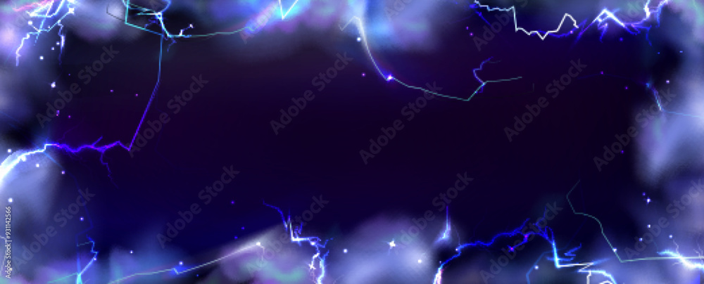 Frame from thunder lightning blue purple smoke on dark background ...