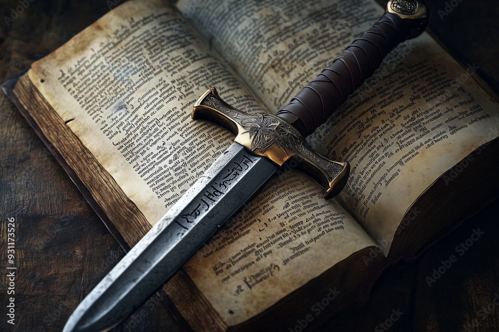 Bible sword concept,As the pages of the bible turn, a sword ...