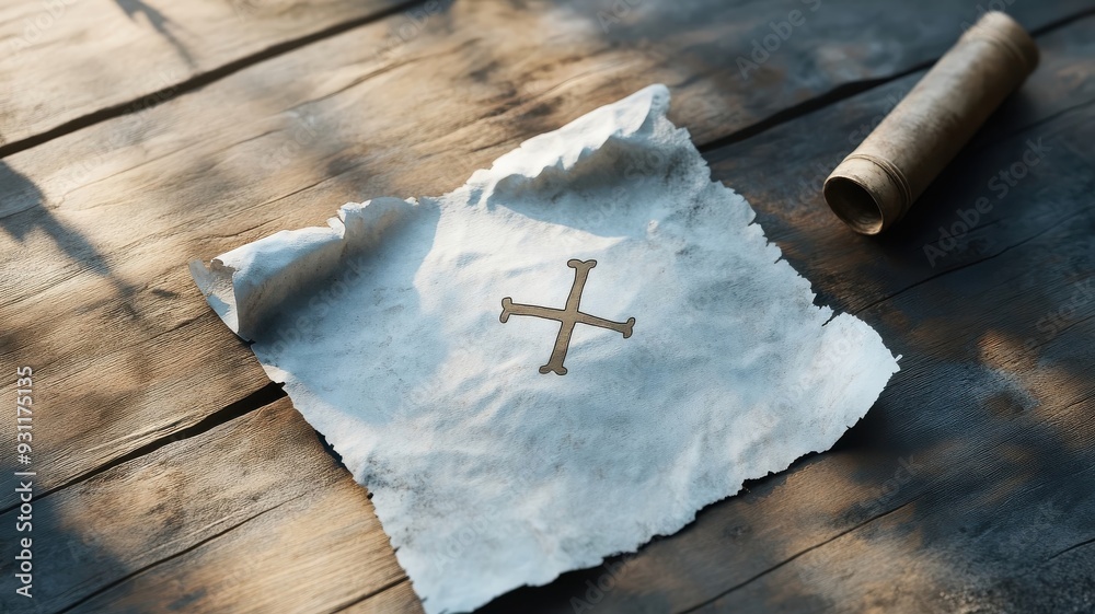 Treasure map with hidden "X" illuminated by light beam. Stock ...