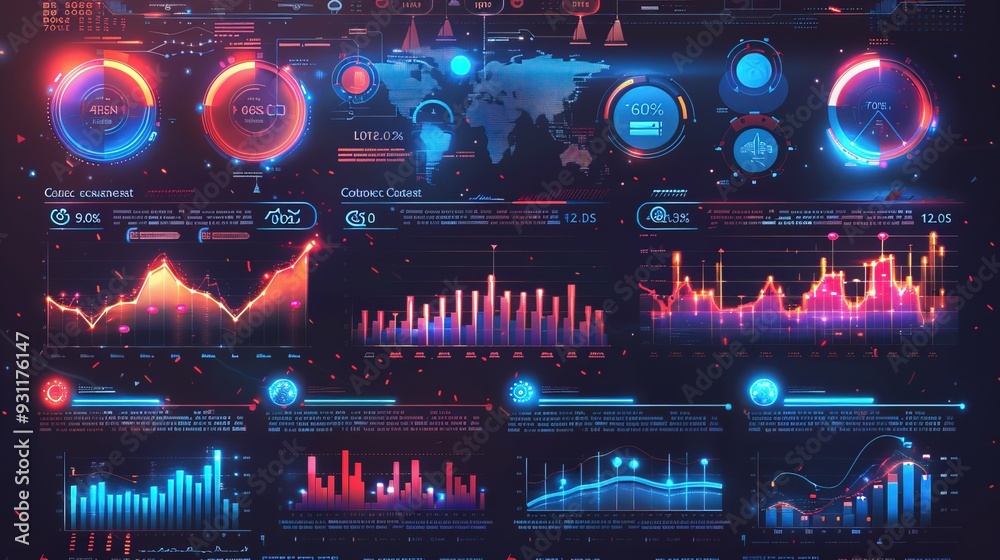 Big data analytics report. Infographic with graph and chart on abstract ...