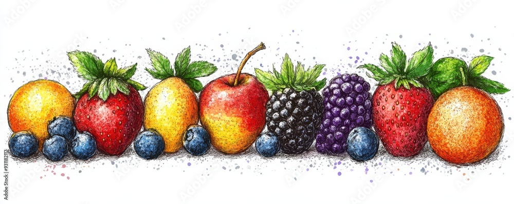Children's drawing style fruit pattern,Drawings with crayon,Various ...