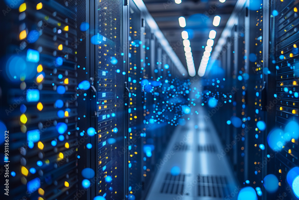 abstract virtual database server room features a captivating blue ...