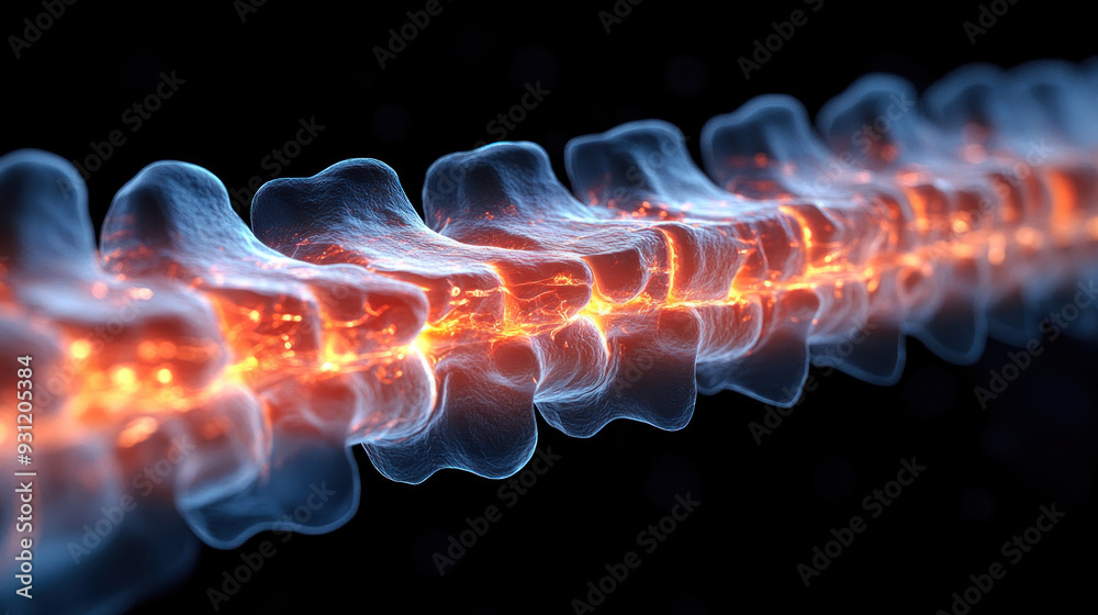Highlighted in red, the spinal column reveals the source of ...