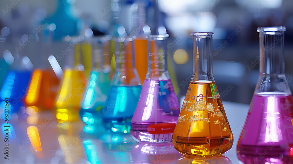 laboratory test tubes with liquid, chemical laboratory titration with ...