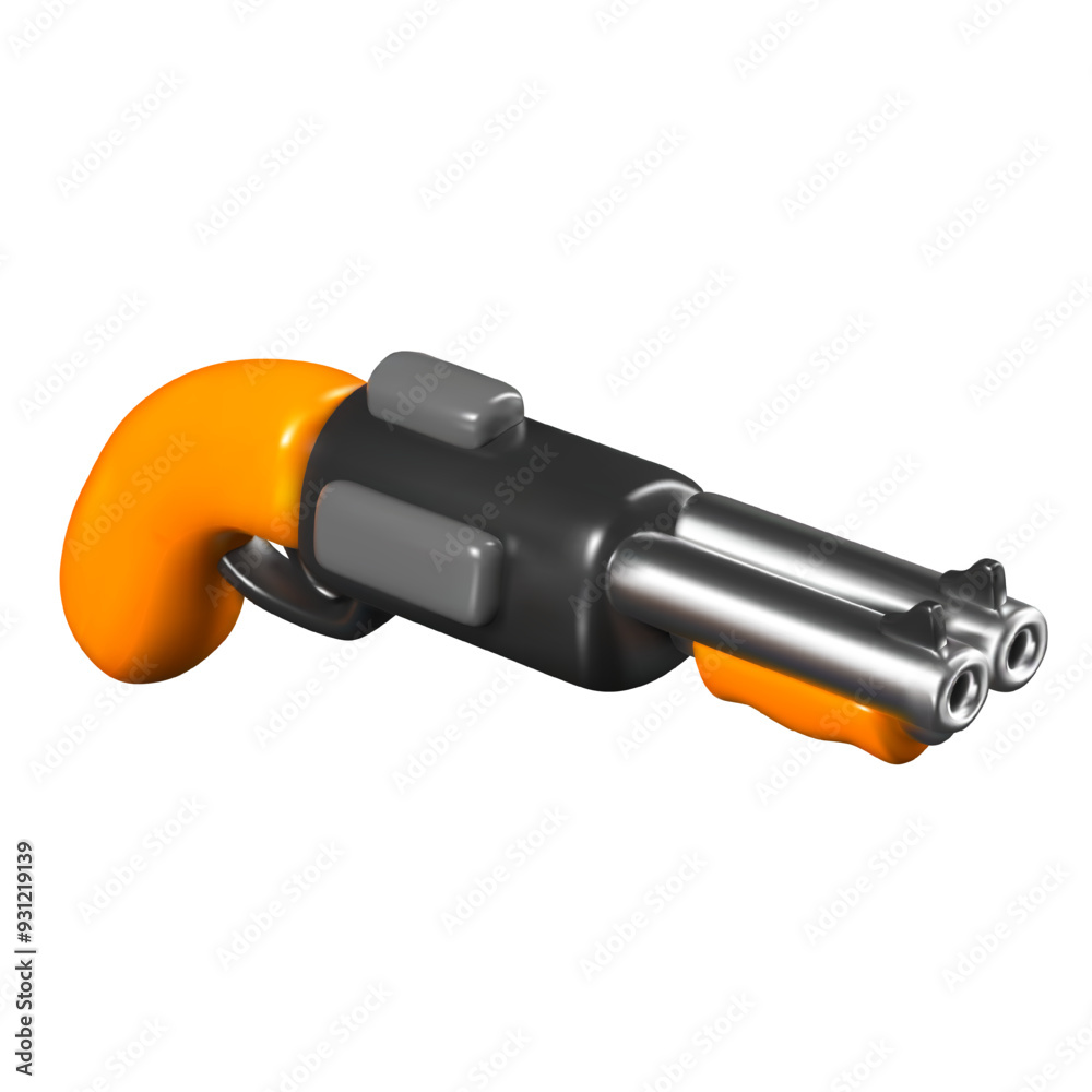Double barreled shotgun in 3D cartoon style. Isolated vector model on ...