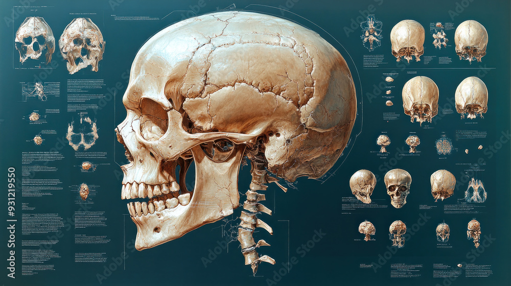 Plakát Visual guide on skull injuries and treatments, showing common ...