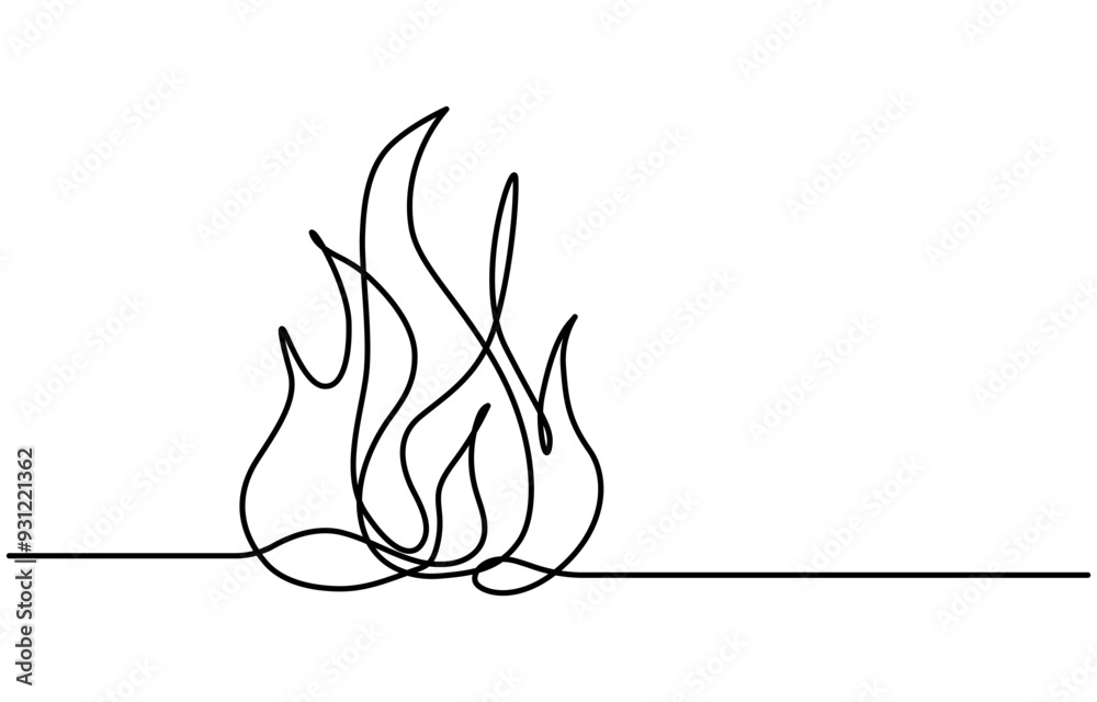 Continuous editable drawing of fire icon. Flame symbol in one line ...